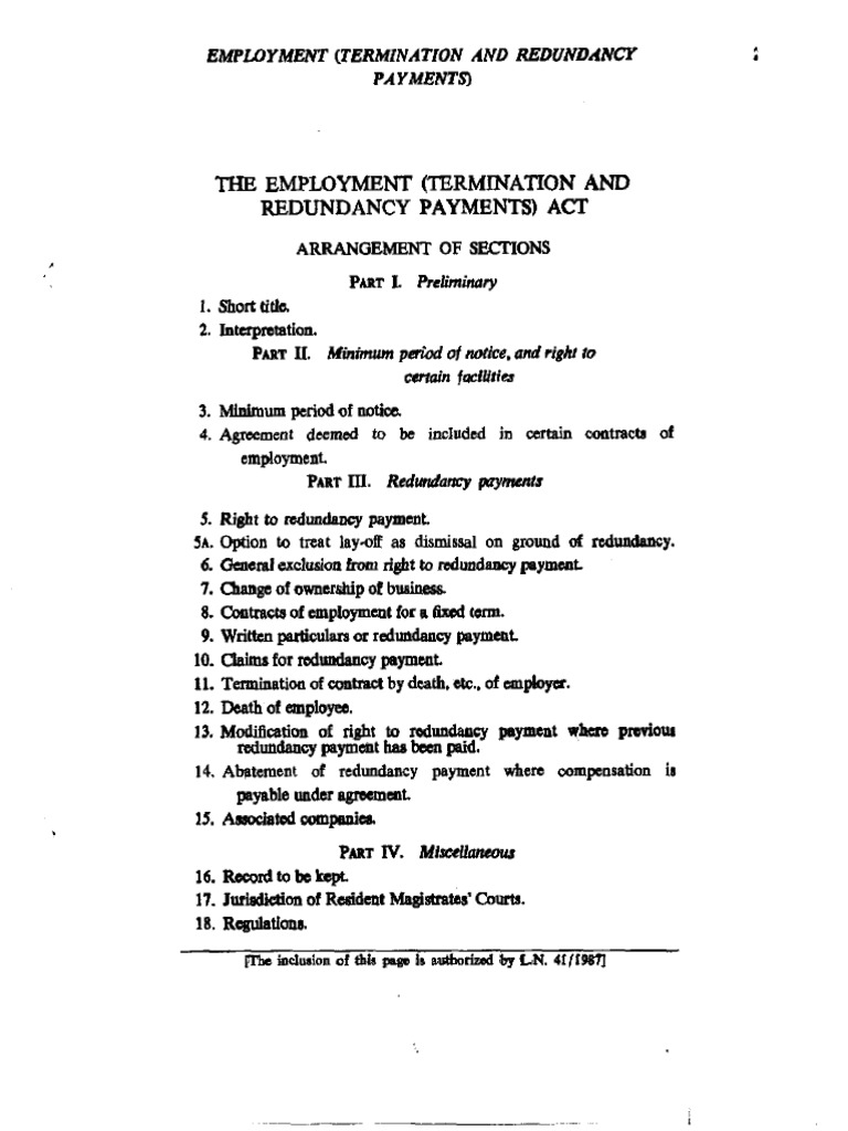 Employment Termination Act | PDF | Layoff | Employment