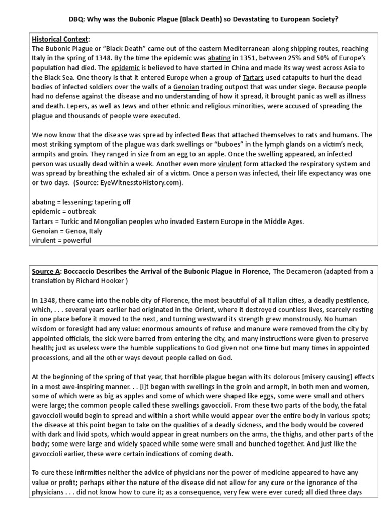 Black Plague DBQ | PDF | Wellness | Medical