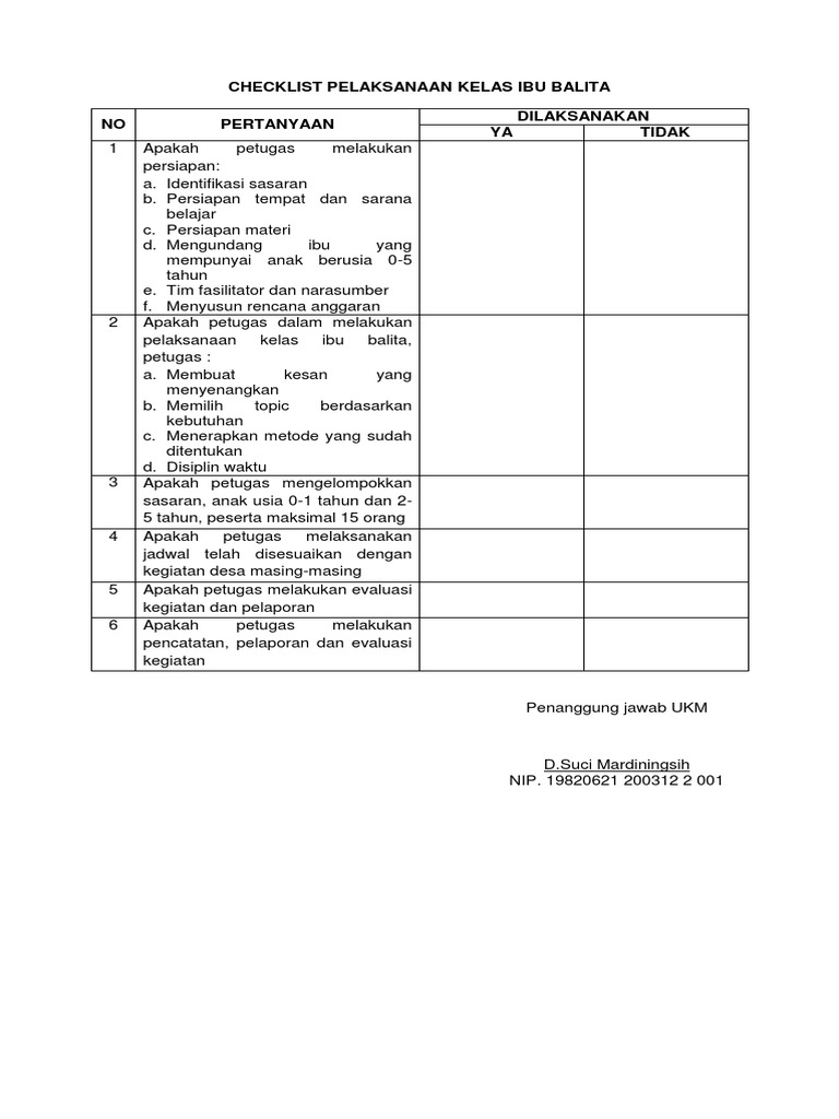 5.6.1 (3) Checklist Kelas Bayi Balita | PDF