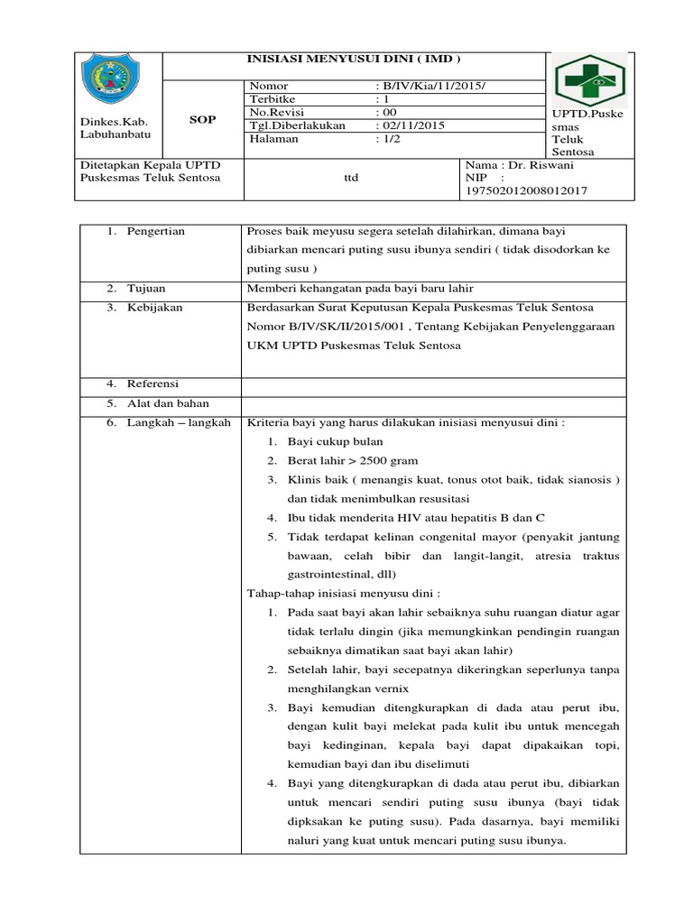 Inisiasi Menyusu Dini (IMD) di Puskesmas | PDF
