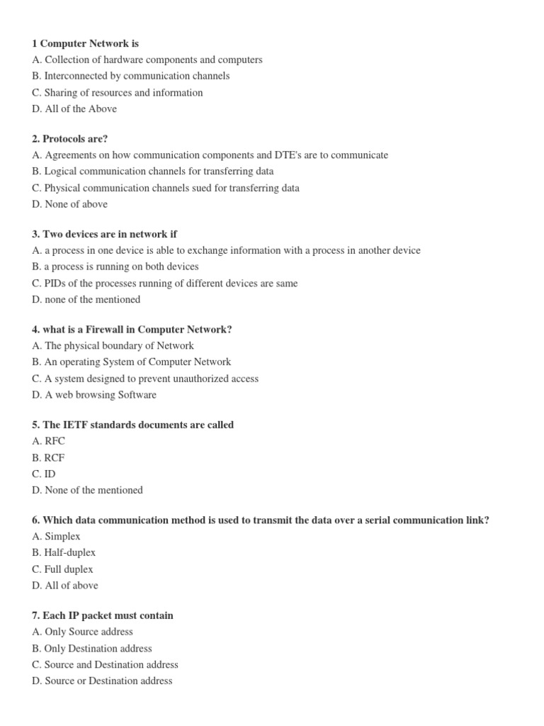 50 MCQs | PDF | Ip Address | Computer Network