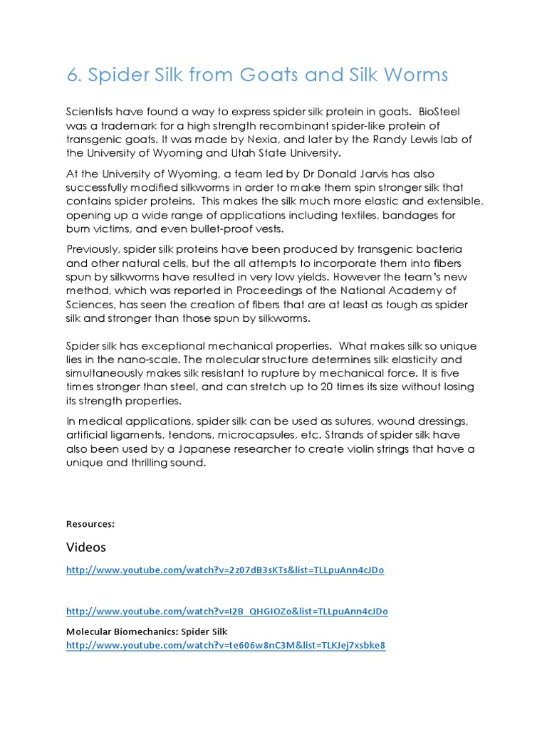 Spider Silk in Goat Milk | PDF | Materials | Life Sciences