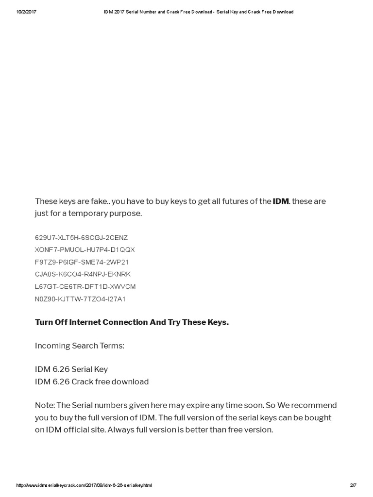 IDM Serial Keys | PDF