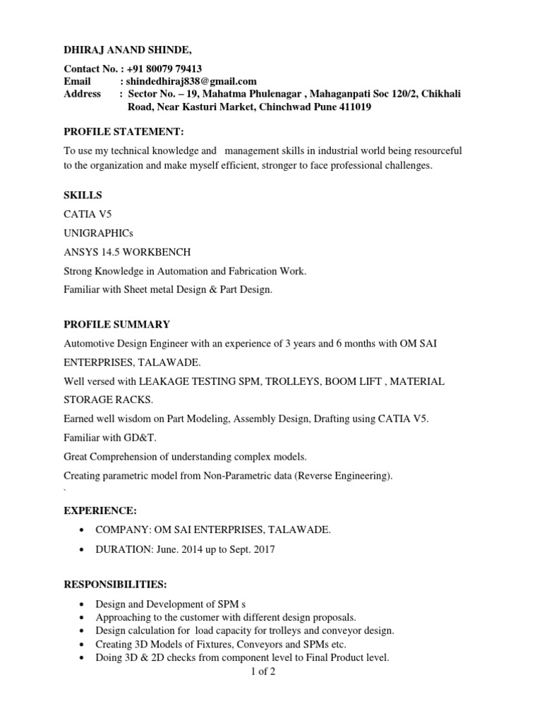 Dhiraj Anand Shinde RND Design Engineer | PDF | Production And ...