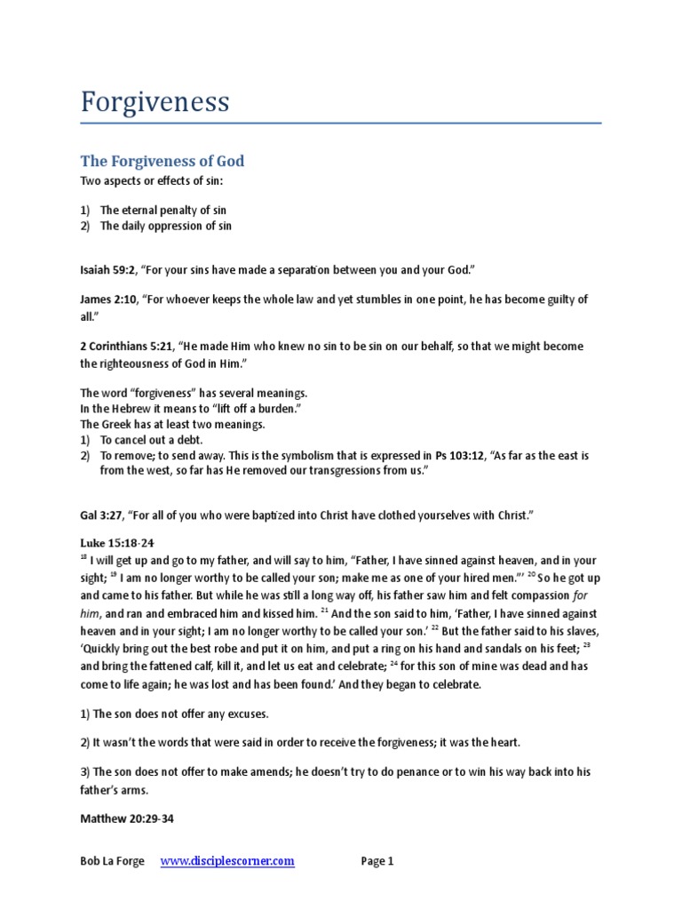 Forgiveness Hand Out | PDF | Religious Behaviour And Experience ...