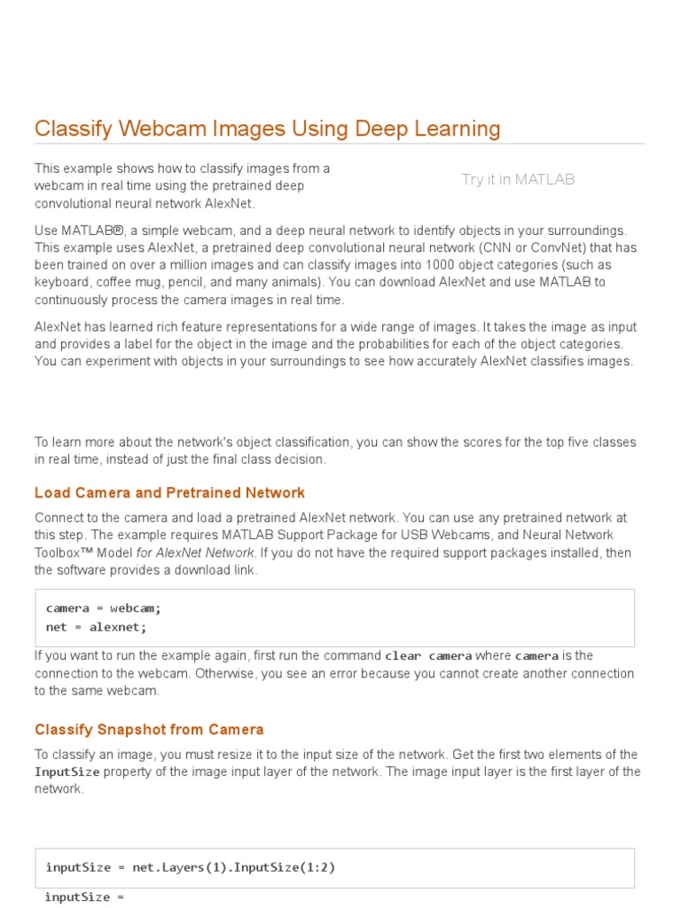 Classify Webcam Images Using Deep Learning - MATLAB & Simulink | Download Free PDF | Artificial ...