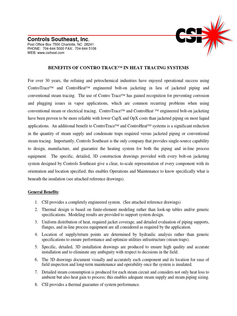 ControTrace Benefits Summary | PDF | Steam | Pipe (Fluid Conveyance)