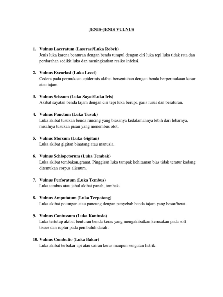Jenis-Jenis Luka dan Ciri-Cirinya | PDF | Dewasa Muda