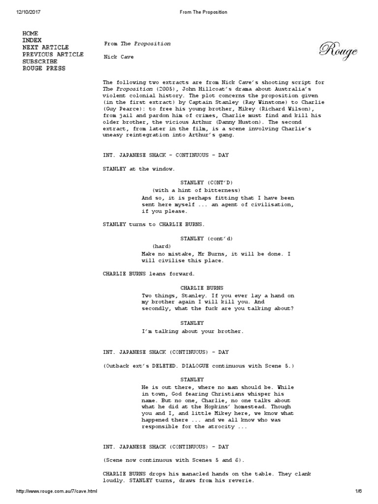 Script From The Proposition (Nick Cave) | PDF | Nature