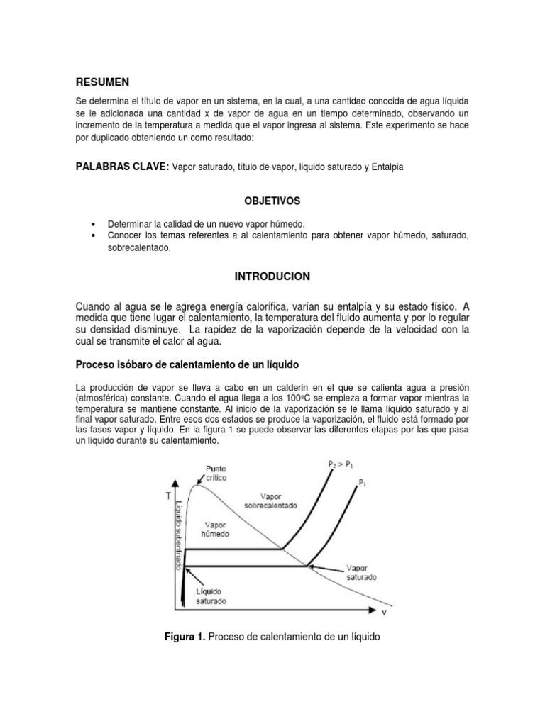 Lab 3 de Termo Titulo de Vapor | Vapor | Líquidos
