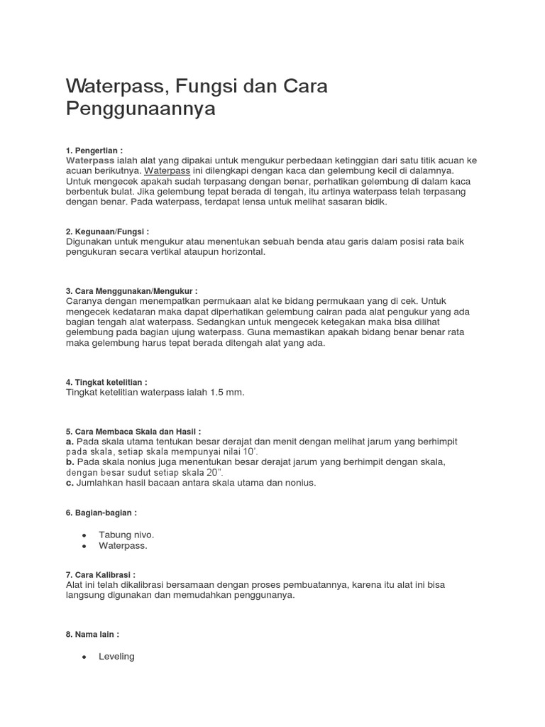 Fungsi dan Cara Penggunaan Waterpass | PDF | Griya & Taman | Sains ...