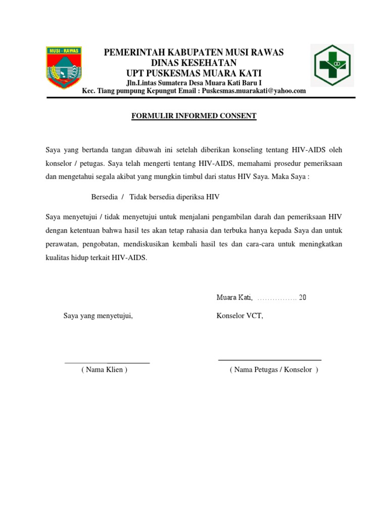 Informed Consent Pemeriksaan HIV PKM Muara Kati | PDF