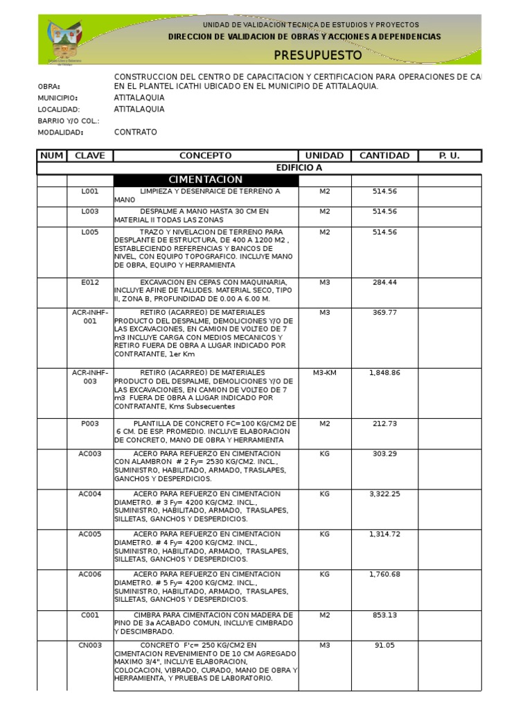 Presupuesto Lo 017 | PDF | Hormigón | Tubería (transporte de fluidos)