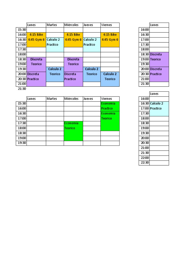 Weekly Class Schedule Overview | PDF