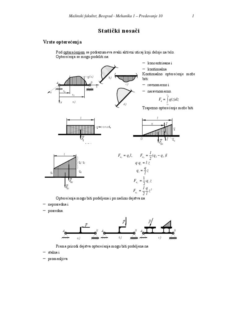 Statički Nosači: Vrste Opterećenja | PDF