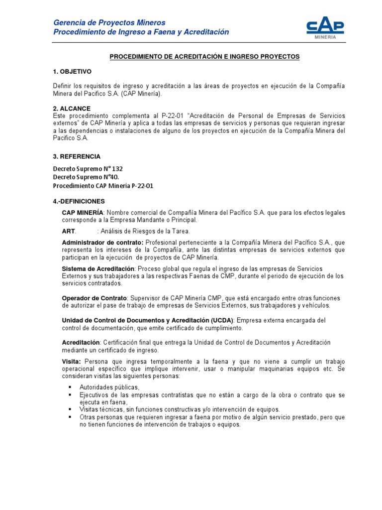 Cap Mineria Procedimiento - Ingreso - y - Acreditación - Kunza | PDF ...