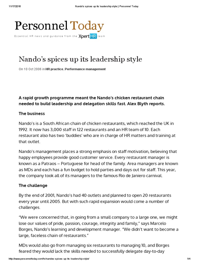Nando's Leadership and Coaching Strategies | PDF | Mentorship | Leadership