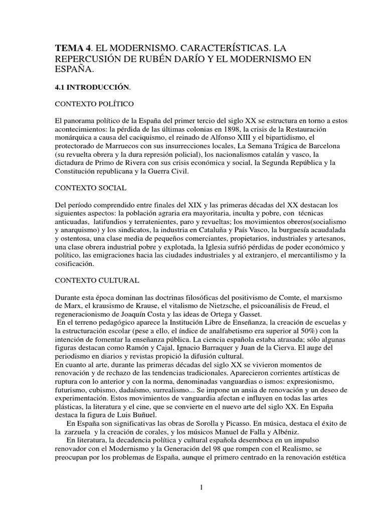 Tema 4 El Modernismo. MP | PDF | Poesía | Artes (general)