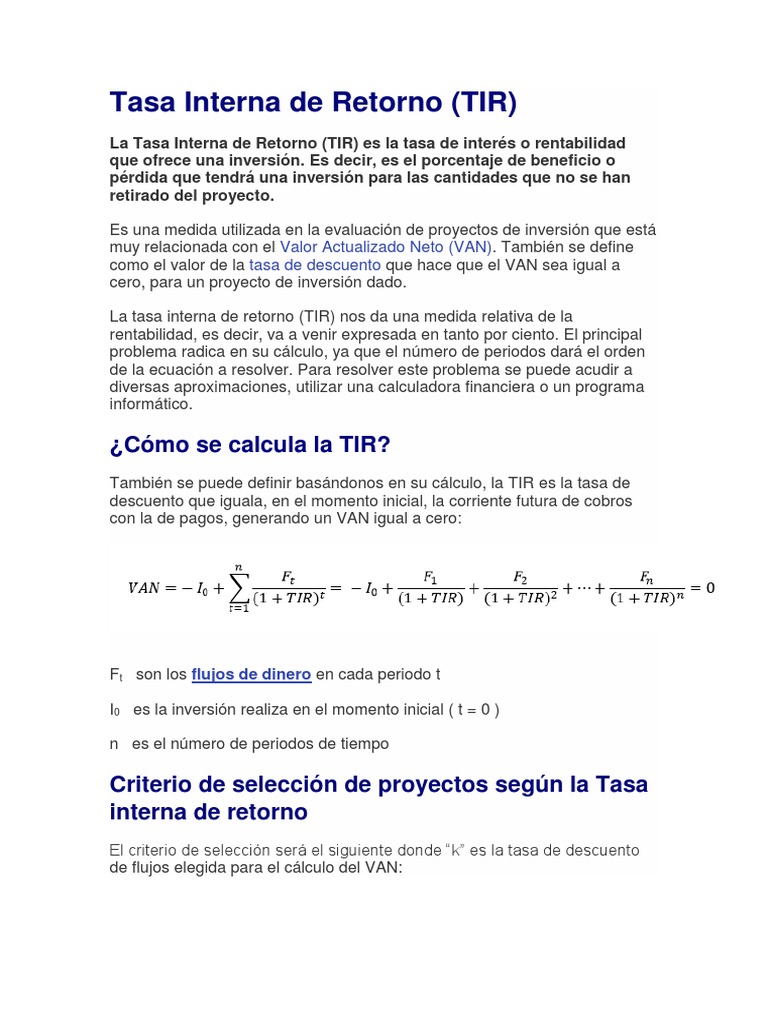 Tasa Interna de Retorno | PDF | Valor presente neto | Economias