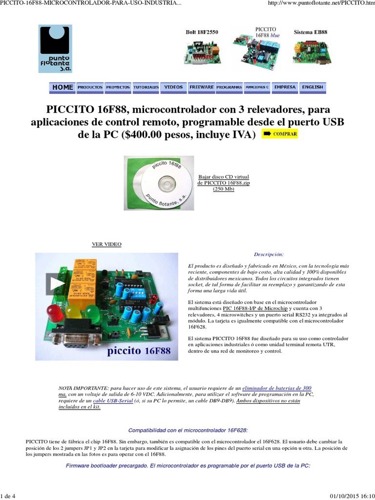 Piccito 16f88 Microcontrolador para Uso Industrial Con 3 Relevadores Punto Flotante S.A. | PDF ...