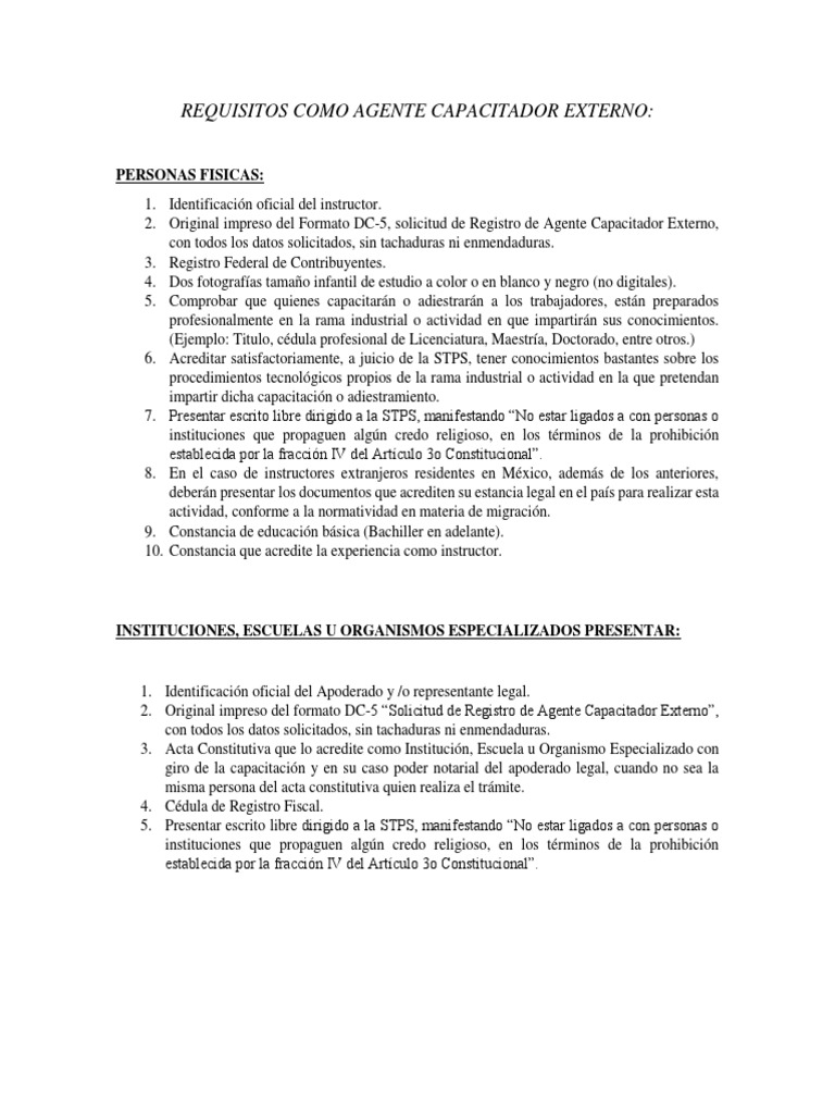 Requisitos Como Agente Capacitador Externo Stps (1266) | PDF ...