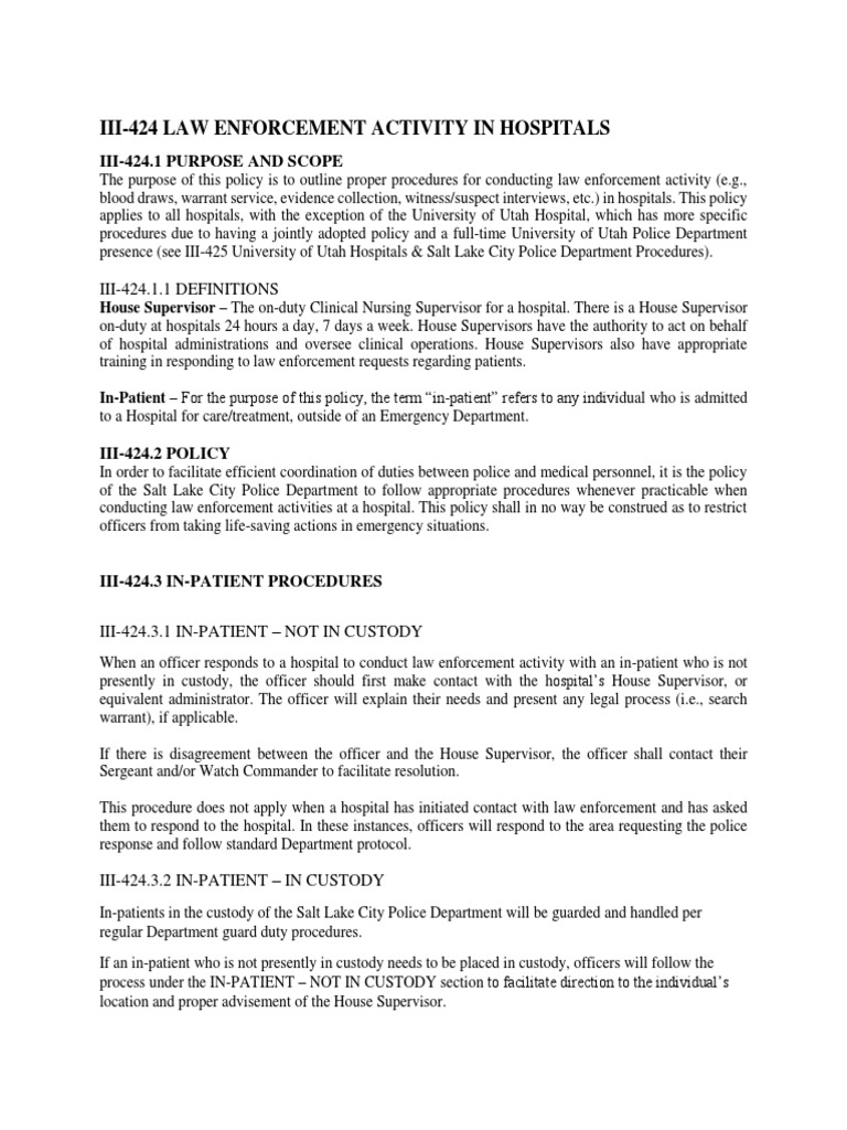 Law Enforcement Protocols in Hospitals | PDF | Emergency Department ...
