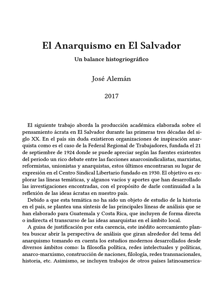 Jose Aleman El Anarquismo en El Salvador | PDF | Anarquismo | El Salvador
