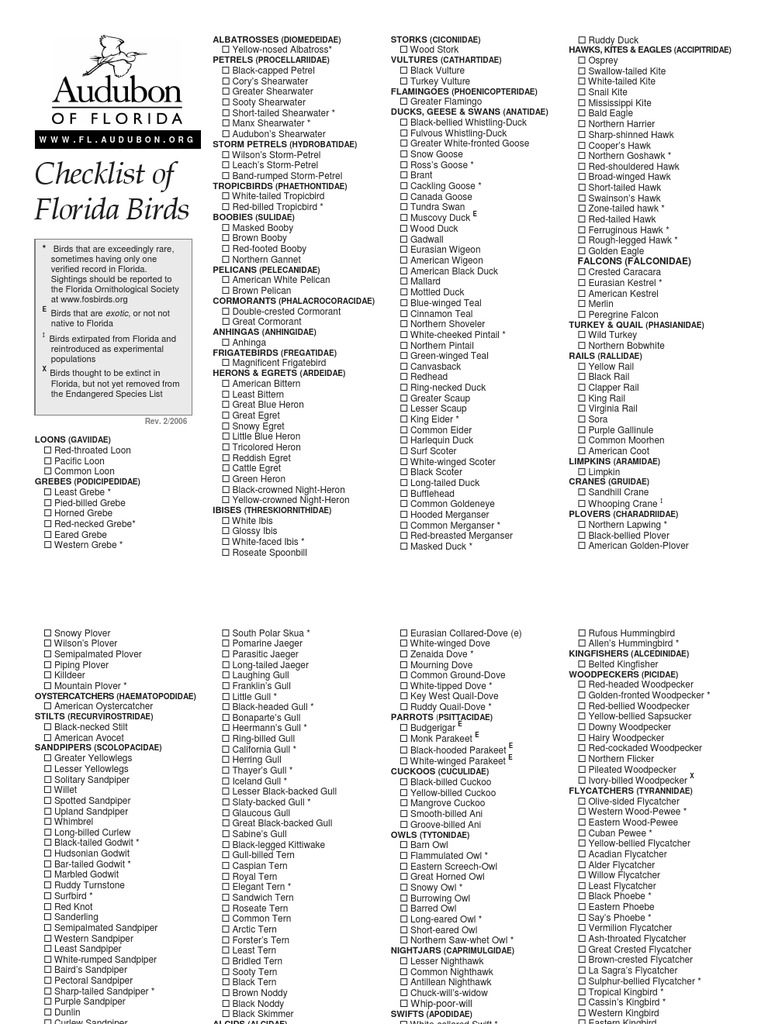 Checklist of Florida Birds | PDF