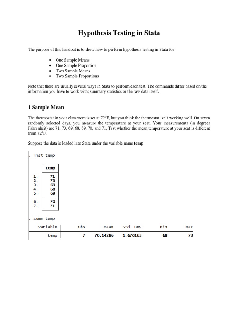 Hypothesis Testing in Stata PDF | PDF | Student's T Test | Statistical ...