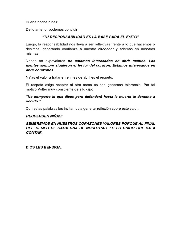 Reflexión Valor El Respeto Pdf