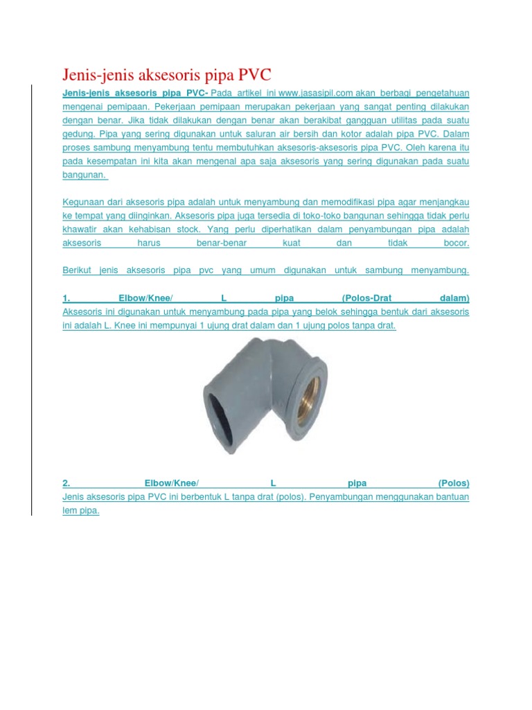 Jenis Aksesoris Pipa PVC dan Fungsinya | PDF