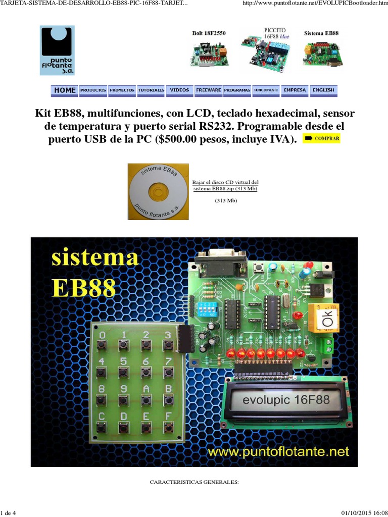 Tarjeta Sistema de Desarrollo Eb88 Pic 16f88 Tarjeta Entrenadora Punto ...