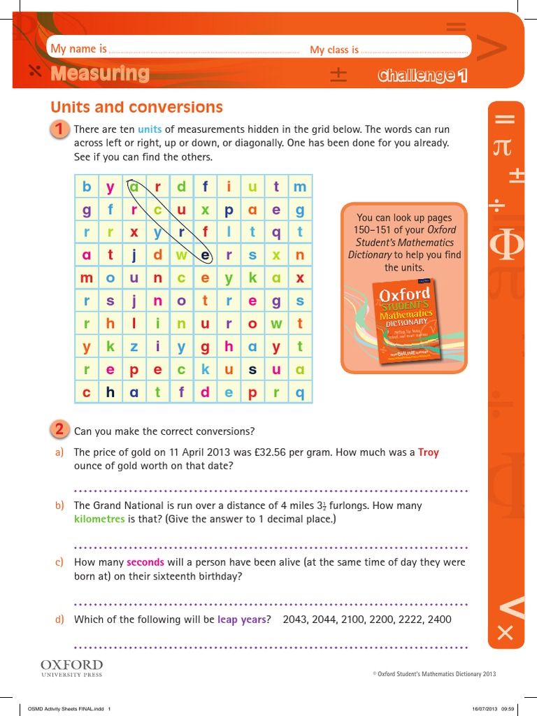 Measuring: Units and Conversions Challenge 1 | PDF | Units Of ...
