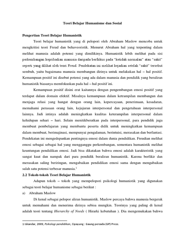 Teori Belajar Humanisme Dan Sosial | PDF