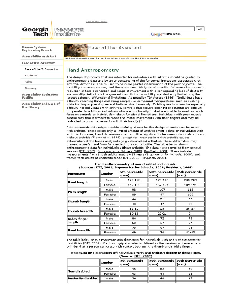 Hand Anthropometry | Download Free PDF | Hand | Arthritis