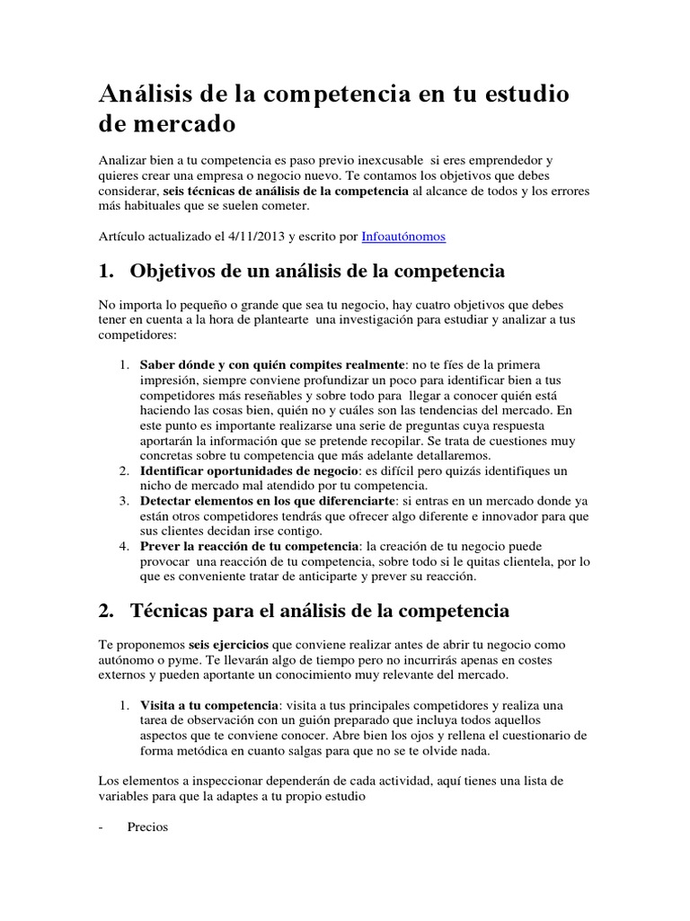 Análisis de La Competencia en Tu Estudio de Mercado | PDF | Marketing ...