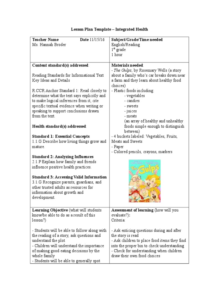 Health Lesson Plan | PDF | Lesson Plan | Educational Assessment