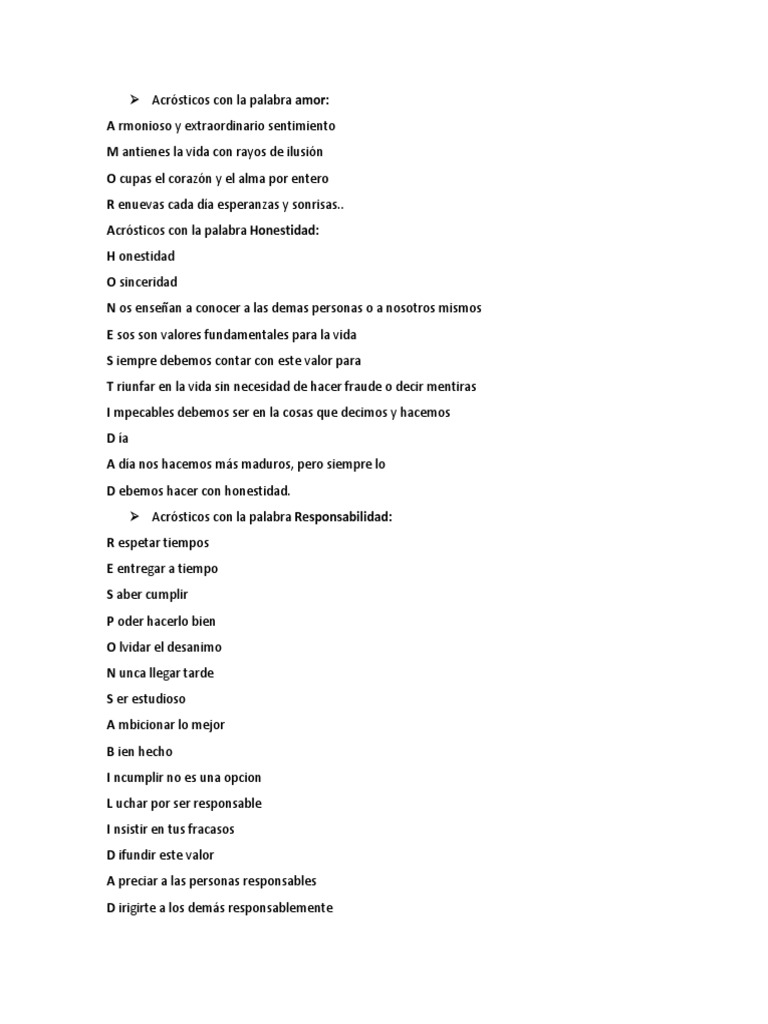 Acrósticos de amor para niños | PDF
