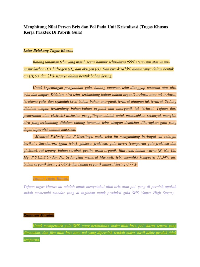 Menghitung Nilai Persen Brix Dan Pol Pada Unit Kristalisasi | PDF