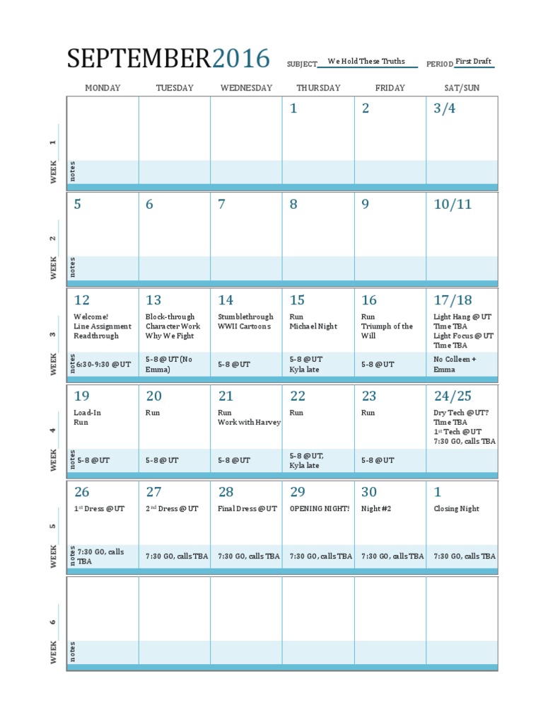 September: Monday Tuesday Wednesday Thursday Friday Sat/Sun | PDF | Leisure