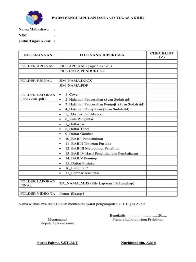 Form Pengumpulan Data CD Tugas Akhir | PDF