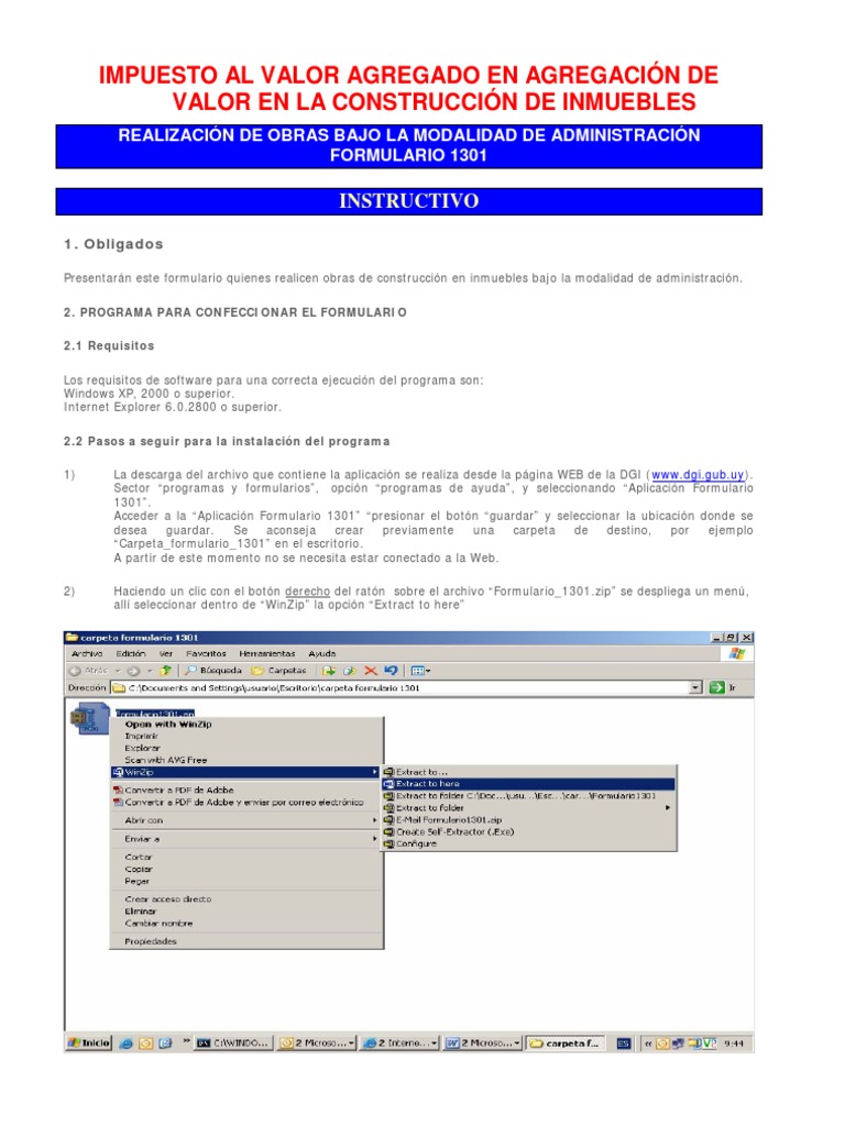 Instructivo Form. 1301 - IVA Construcción | PDF | Point and Click ...