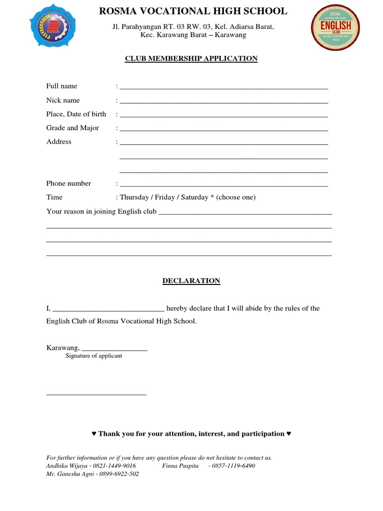 Club Membership Application: Signature of Applicant | PDF | Career & Growth