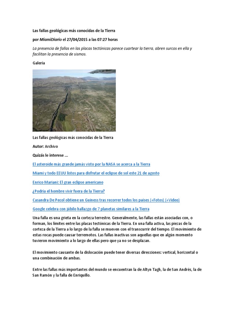 Principales fallas geológicas del mundo | PDF | Falla (geología ...