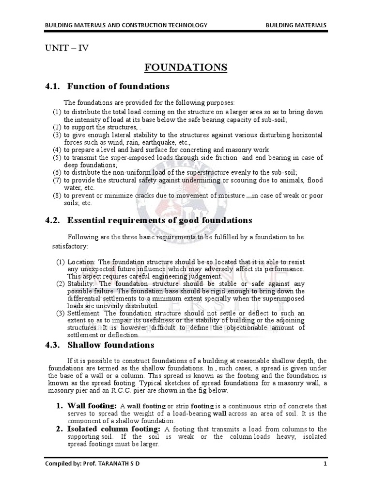 Unit - 4 Foundations | PDF | Deep Foundation | Foundation (Engineering)