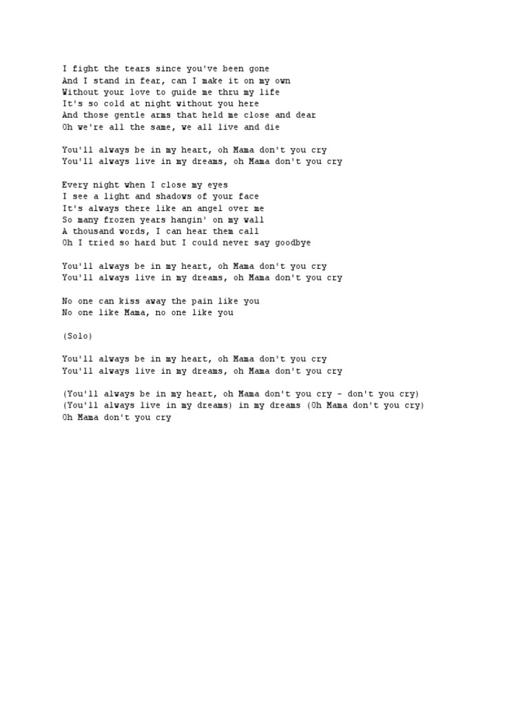 Mama Dont Cry Pdf