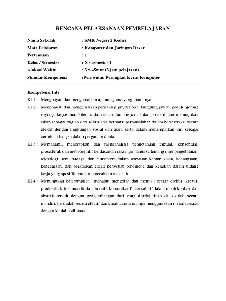 RPP 3.8 4.8 Perawatan Perangkat Keras Komp | PDF