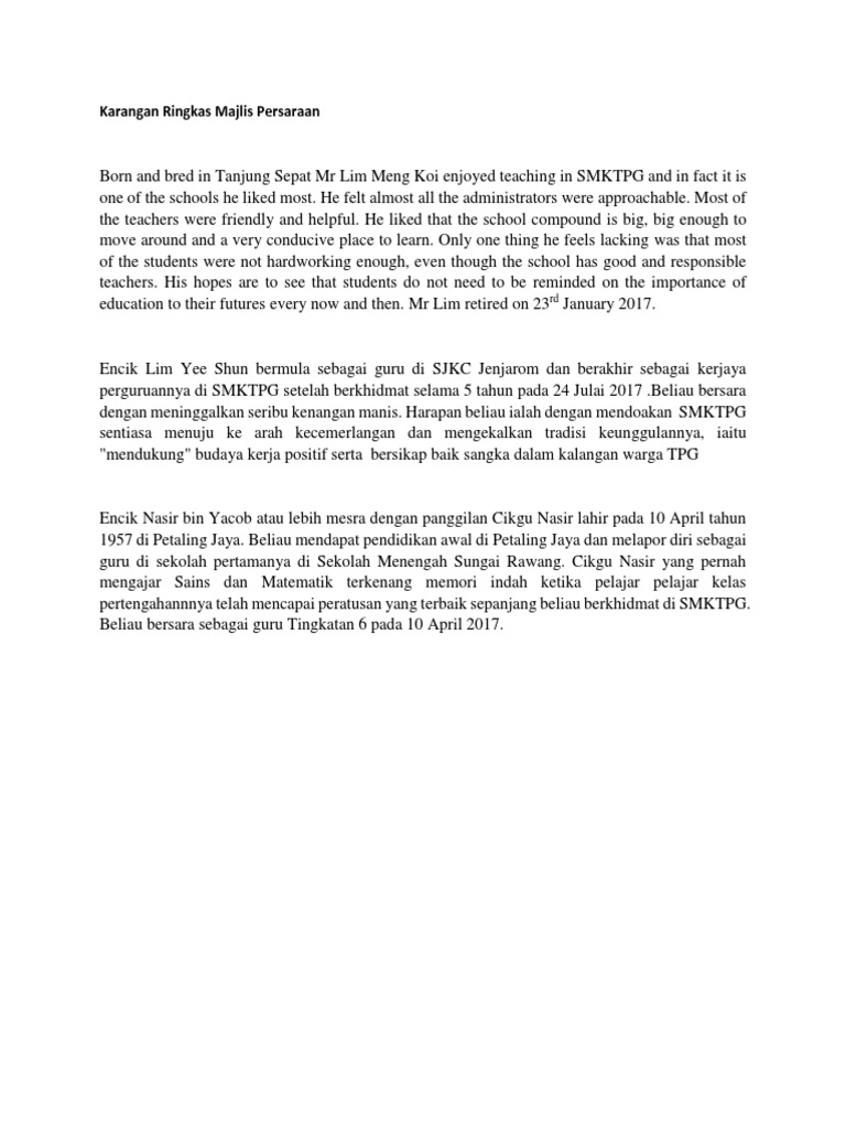 Karangan Ringkas Majlis Persaraan | PDF