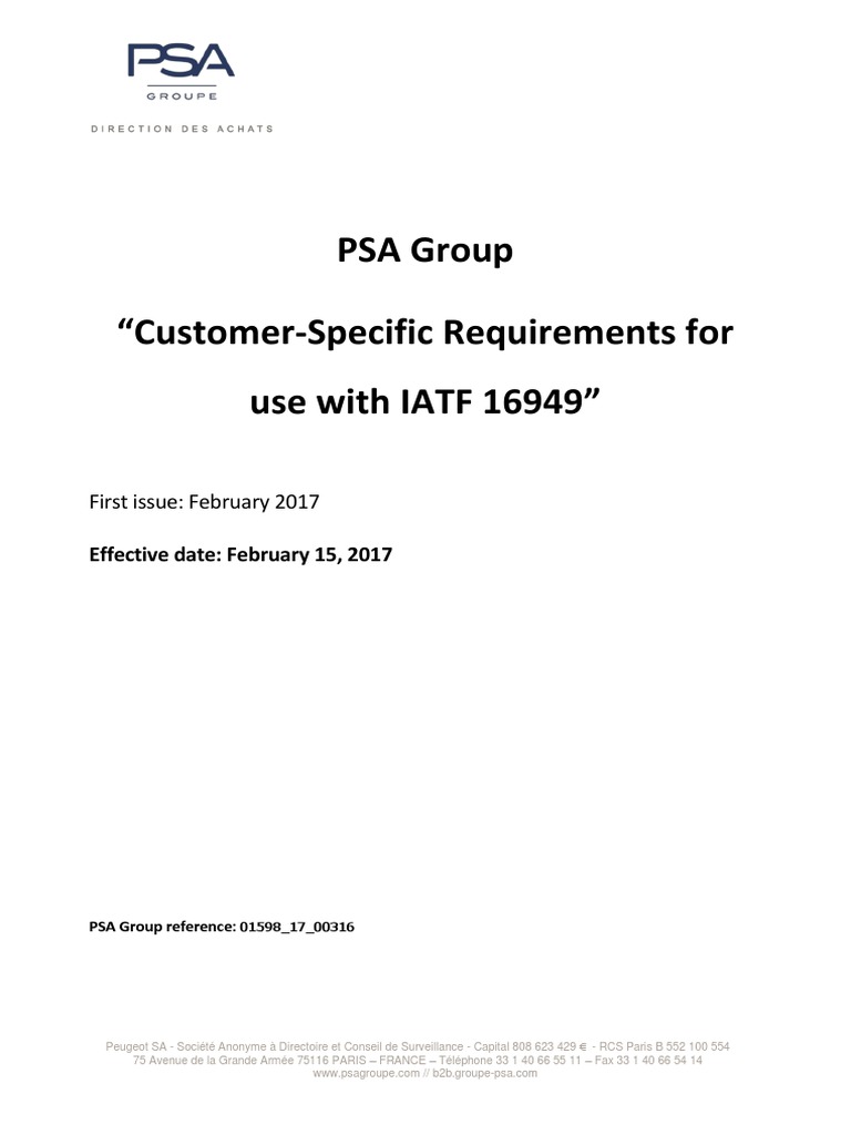 PSA-Group-CSR-IATF16949 2017 02 15 | PDF | Supply Chain | Audit