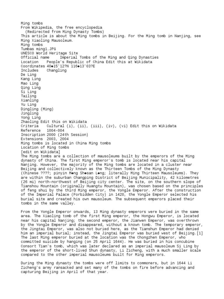 Imperial Tombs of the Ming Dynasty: A Summary of the Layout and History ...